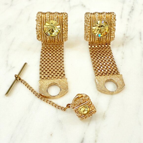 SWANK | Accessories | Gold Mesh Swank Cuff Link Tie Tack Set With ...